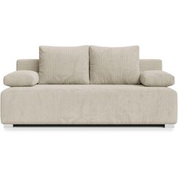 Farmosa - 3-Sitzer Sofa mit Schlaffunktion und Stauraum, Cordbezug Graubeige - Selsey