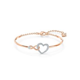 Armreif Swarovski "Herz/Unendlichkeitsschleife, Infinity Heart, weiss, Metallmix, 5518869" Armbänder Gr. M, Metall, weiß (metallfarben-roségoldfarben-kristallweiß + kristallweiß) Damen mit Swarovski Kristall