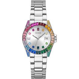 Quarzuhr Guess "OPALINE" Armbanduhren silberfarben Damen Armbanduhr, Damenuhr, Datum, Kristallsteine, Mineralglas, analog