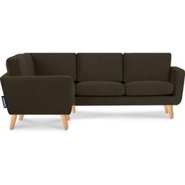 Ecksofa links mit Armlehnen 'tagio', Braun, Stoff, Scandinavian, 220x80x181cm - Konsimo