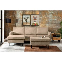 KONSIMO INVIA Loft Ecksofa links 4 Sitzer aus Leder und Mikrofaser, beige