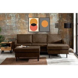 Invia Loft Ecksofa rechts 4 Sitzer aus Leder und Mikrofaser, dunkelbraun - Konsimo