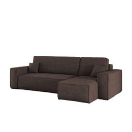 Kaiser Ecksofa mit schlaffunktion und bettkasten, Eckcouch best stoff Poso Dicker Cord viele farben Braun r