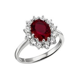 Fingerring Firetti "Schmuck Geschenk Silber 925 Silberring Lady D handgefertigt" Fingerringe Gr. 50, Silber 925 (Sterlingsilber), 2,1mm, rot (silberfarben-rubinrot-kristallweiß + rubinrot-kristallweiß) Damen mit Glasstein, Zirkonia (synth.)