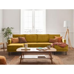 Lisa Design - Charlie – wohnlandschaft u-form – 7-sitzer – mit schlaffunktion und bettkasten – aus cord - gelb