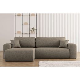 Kaiser Ecksofa mit Schlaffunktion und Stauraum für Bettzeug, L-förmiges Sofa, Capri Stoff Neve Rechts Braun