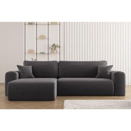 Kaiser Ecksofa mit Schlaffunktion und Stauraum für Bettzeug, L-förmiges Sofa,Capri Stoff Poso Dunkelgrau Rechts