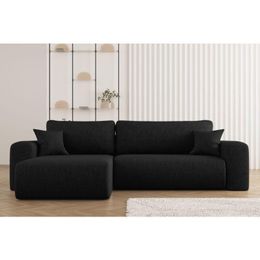 Kaiser Ecksofa mit Schlaffunktion und Stauraum für Bettzeug, L-förmiges Sofa,Capri Stoff Neve Rechts Schwarz