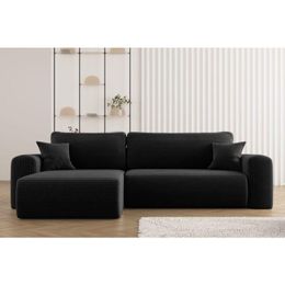 Kaiser Ecksofa mit Schlaffunktion und Stauraum für Bettzeug, L-förmiges Sofa, Capri Stoff Poso Schwarz Links