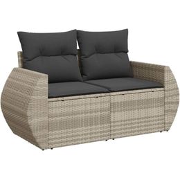 Gartensofa mit Kissen 2-Sitzer Hellgrau Poly Rattan vidaXL