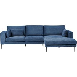 Beliani Ecksofa Blau Stoff L-förmig 3-Sitzer Sofa Linksseitig mit Losen Kissen Schwarzen Metallfüßen Wohnzimmermöbel Modern Wohnecke Sitzecke