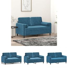 2-Sitzer-Sofa mit Zierkissen Blau 120 cm Samt - Sofas - Blau - The Living Store