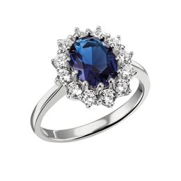 Fingerring Firetti "Schmuck Geschenk Silber 925 Silberring Lady D handgefertigt" Fingerringe Gr. 50, Silber 925 (Sterlingsilber), 2,1mm, blau (silberfarben-saphirblau-kristallweiß + saphirblau-kristallweiß) Damen mit Glasstein, Zirkonia (synth.)