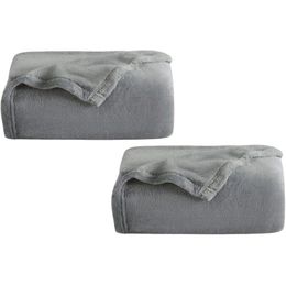 Kuscheldecke 2er Flanell Wohndecke Decke Universell Sofa Garten Unterwegs Grau 240 x 220 cm Super soft - Jopassy