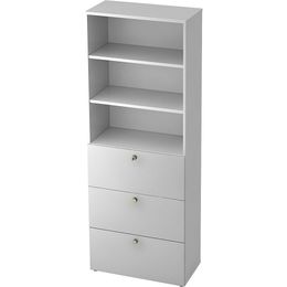 eurokraft pro Kombi-Schrank, 2 Fachböden, 3 Hängeregistraturschübe, weiß / Alusilber