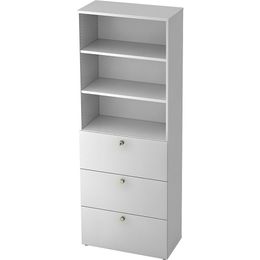 eurokraft pro Kombi-Schrank, 2 Fachböden, 3 Hängeregistraturschübe, weiß / weiß