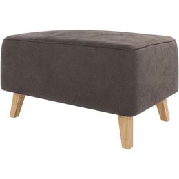 Fußhocker mit Holzfüßen Hannah aus Braun - Khaki Luxusmicrofaser