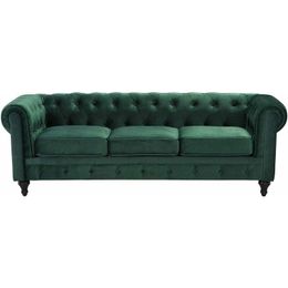 Beliani Sofa Dunkelgrün Samtstoff 3-Sitzer Chesterfield Stil Glamourös Wohnzimmer