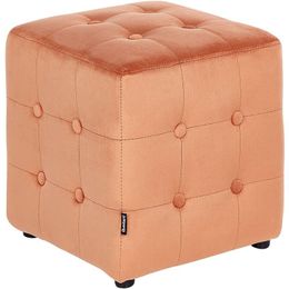 Beliani - Sitzhocker Orange Samtstoff Knopfsteppung Quadrat 36 x 36 cm Eleganz