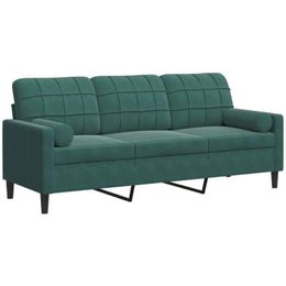 vidaXL - 3-Sitzer-Sofa mit Zierkissen Dunkelgrün 180 cm Samt