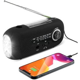 Aougo - Solarradio, Notfall-Handkurbel, selbstbetriebenes AM/FM-Solar-Wetterradio mit 5 LED-Taschenlampe, 2000 mAh Notstrombank für Smartphones,