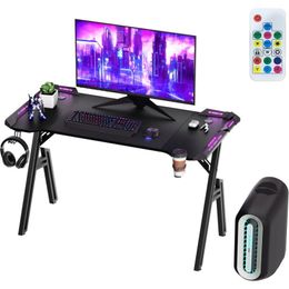 Gaming Schreibtisch mit led Computertisch Gamingtisch 120 x 50cm, Stabiler pc Schreibtisch mit Kohlefaserbeschichtung, Ergonomischer Gaming Tisch mit