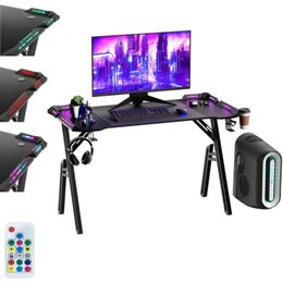 Hengmei - 160 x 60 cm A-Frame Gaming Tisch Gaming Schreibtisch mit Einstellbare rgb led, Getränkehalter, Kopfhörerhaken & Verstellbare Fußstützen