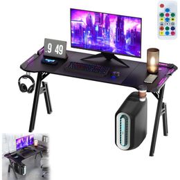 Hengmei - 120 x 60 cm A-Frame Gaming Tisch Gaming Schreibtisch mit Einstellbare rgb led, Getränkehalter, Kopfhörerhaken & Verstellbare Fußstützen