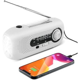 Aougo - Solarradio, Notfall-Handkurbel, selbstbetriebenes AM/FM-Solar-Wetterradio mit 5 LED-Taschenlampe, 2000 mAh Notstrombank für Smartphones,