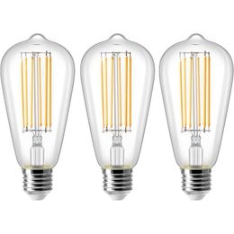 8W E27 ST64 LED-Glühbirne, Vintage-Edison-Glühlampe, 80W-Äquivalent, 2700K Warmweiß, 800LM, Retro-Dekolampe, nicht dimmbar, 3er-Pack