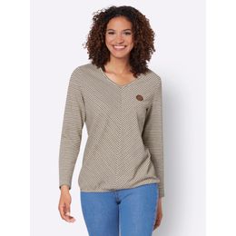 WITT Damen Langarmshirt mit elastischem Saum, braun-ecru-gemustert, Gr&ouml;&szlig;e 40