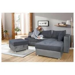 Ecksofa Collection AB "Italia L-Form" Sofas Gr. B/H/T: 217cm x 42cm x 182cm, Samt-Cord, grau (anthrazit) mit Bettfunktion und Bettkasten, in Cord-Samt Mix