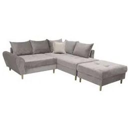 Ecksofa Collection AB "Reims L-Form" Sofas Gr. B/H/T: 223cm x 47cm x 188cm, Luxus-Microfaser Teddyoptik, grau (taupe) Ottomane beidseitig montierbar, inkl. Bettfunktion und Hocker