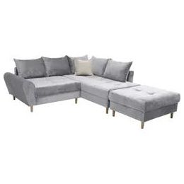 Ecksofa Collection AB "Reims L-Form" Sofas Gr. B/H/T: 223cm x 47cm x 188cm, Luxus-Microfaser Teddyoptik, grau (hellgrau) Ottomane beidseitig montierbar, inkl. Bettfunktion und Hocker