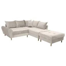 Ecksofa Collection AB "Reims L-Form" Sofas Gr. B/H/T: 223cm x 47cm x 188cm, Luxus-Microfaser Teddyoptik, beige Ottomane beidseitig montierbar, inkl. Bettfunktion und Hocker