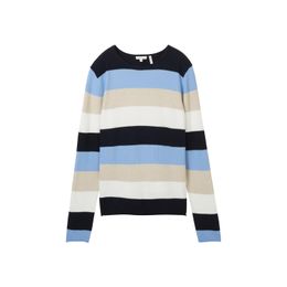 Tom Tailor Damen Strickpullover mit Rundhalsausschnitt, blau, Gestreift, Gr. XS