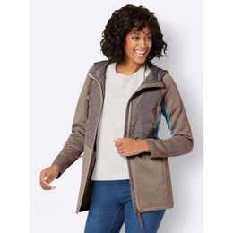 WITT Damen Strickfleece-Jacke in Longform, sesam-dunkeltaupe-gemustert, Gr&ouml;&szlig;e 40