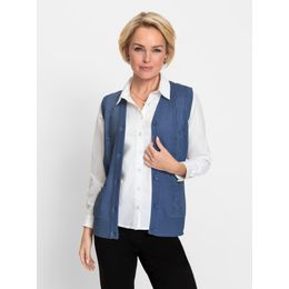 WITT Damen Strickweste mit Zierperlen, jeansblau, Größe 38