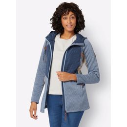 WITT Damen Strickfleece-Jacke in Longform, bleu-jeansblau-gemustert, Größe 38