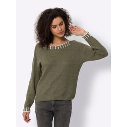 Heine Witt Damen Rundhalspullover mit Kontrastakzenten, khaki-champagner, Gr&ouml;&szlig;e 42
