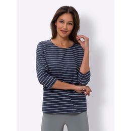 WITT Damen Rundhalsshirt mit dezentem Streifenmuster, marine-ecru-bedruckt, Größe 38