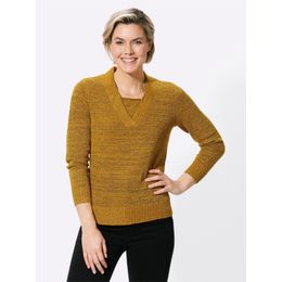 WITT Damen Boucl&eacute;-Pullover in 2-in-1-Optik, ocker-schwarz-meliert, Gr&ouml;&szlig;e 40