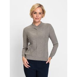 WITT Damen Schalkragenpullover im Strickmuster-Mix, steingrau-meliert, Gr&ouml;&szlig;e 38