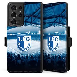DeinDesign Galaxy S21 Ultra 5G Handy Klapph&uuml;lle Handyh&uuml;lle aus Kunst Leder schwarz Flip Case Stadium 1. Fcm 1. Fc Magdeburg Sideflip mit Lasche