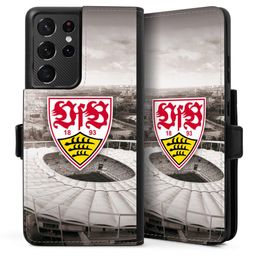 DeinDesign Galaxy S21 Ultra 5G Handy Klapph&uuml;lle Handyh&uuml;lle aus Kunst Leder schwarz Flip Case Official Licensed Product Vfb Stuttgart Stadium Sideflip mit Lasche