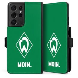DeinDesign Galaxy S21 Ultra 5G Handy Klapph&uuml;lle Handyh&uuml;lle aus Kunst Leder schwarz Flip Case Moin Official Licensed Product Sv Werder Bremen Sideflip mit Lasche