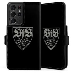 DeinDesign Galaxy S21 Ultra 5G Handy Klapph&uuml;lle Handyh&uuml;lle aus Kunst Leder schwarz Flip Case Official Licensed Product Vfb Stuttgart Logo Sideflip mit Lasche