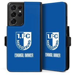 DeinDesign Galaxy S21 Ultra 5G Handy Klapph&uuml;lle Handyh&uuml;lle aus Kunst Leder schwarz Flip Case Coat Of Arms Official Licensed Product 1. Fc Magdeburg Sideflip mit 