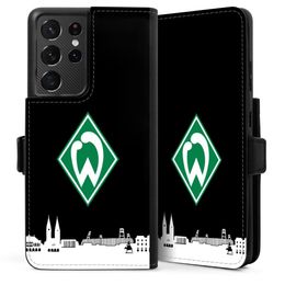 DeinDesign Galaxy S21 Ultra 5G Handy Klapph&uuml;lle Handyh&uuml;lle aus Kunst Leder schwarz Flip Case Skyline Sv Werder Bremen Official Licensed Product Sideflip mit 