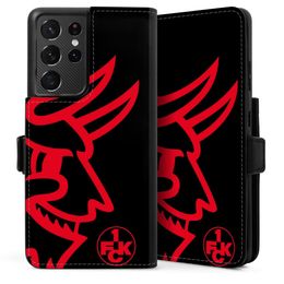DeinDesign Galaxy S21 Ultra 5G Handy Klapph&uuml;lle Handyh&uuml;lle aus Kunst Leder schwarz Flip Case 1. Fc Kaiserslautern Logo Official Licensed Product Sideflip mit 